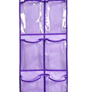 ANIZER Over The Door Hanging Shoe Organizer Narrow Closet Door Shoe Storage 6 Large Clear Pockets Chart 2 Pack (PURPLE)