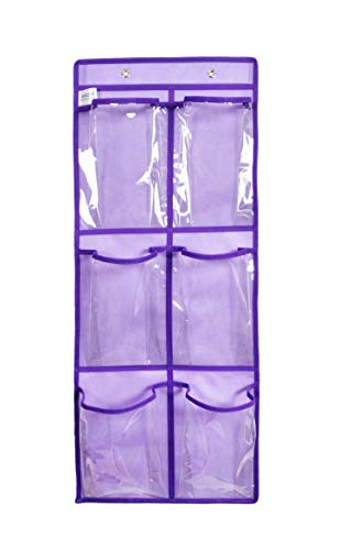 ANIZER Over The Door Hanging Shoe Organizer Narrow Closet Door Shoe Storage 6 Large Clear Pockets Chart 2 Pack (PURPLE)