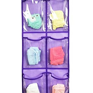 ANIZER Over The Door Hanging Shoe Organizer Narrow Closet Door Shoe Storage 6 Large Clear Pockets Chart 2 Pack (PURPLE)