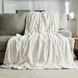 graced soft luxuries softest warm elegant cozy faux fur home throw blanket (solid ivory, extra large 60" x 80")