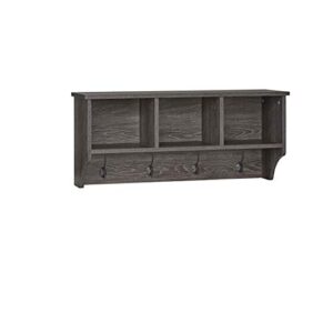 riverridge home woodbury collection cubbies and hooks wall shelf, dark weathered woodgrain