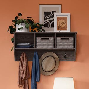 RiverRidge Home Woodbury Collection Cubbies and Hooks Wall Shelf, Dark Weathered Woodgrain