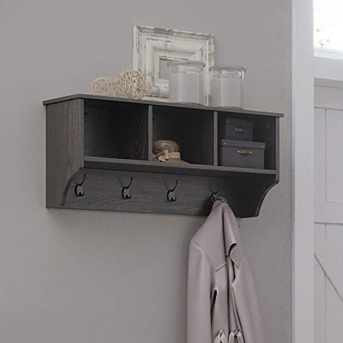 RiverRidge Home Woodbury Collection Cubbies and Hooks Wall Shelf, Dark Weathered Woodgrain