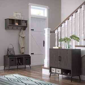 RiverRidge Home Woodbury Collection Cubbies and Hooks Wall Shelf, Dark Weathered Woodgrain