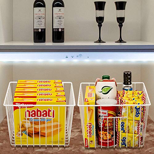 iPEGTOP Deep Refrigerator Freezer Baskets, Large Household Wire Storage Basket Bins Organizer with Handles for Kitchen, Pantry, Freezer, Cabinet, Closets, Pearl White, Set of 2