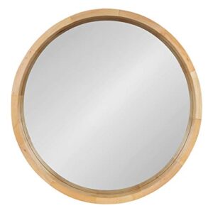 Kate and Laurel Hutton Round Decorative Modern Wood Frame Wall Mirror, 22 Inch Diameter, Natural Finish