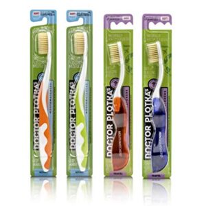 MOUTHWATCHERS Dr Plotkas Extra Soft Flossing Toothbrush, 2 Manual Soft Toothbrushes for Adults + 2 Folding Travel Toothbrushes, Good for Sensitive Teeth and Gums, 4 Pack - Colors Vary