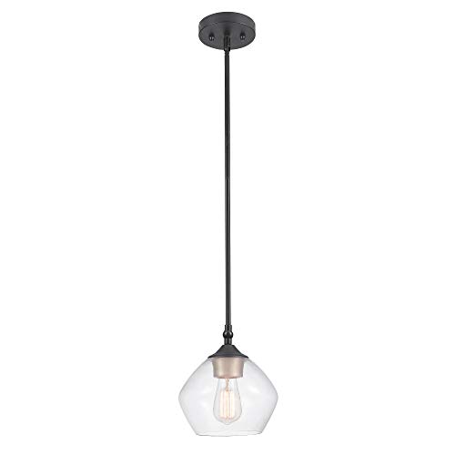 Globe Electric Harrow 1-Light Pendant, Gold Accent Socket, Shade 60312, 59.6", Matte Black with Clear Glass