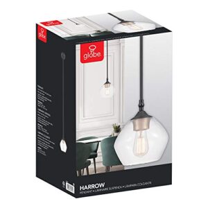 Globe Electric Harrow 1-Light Pendant, Gold Accent Socket, Shade 60312, 59.6", Matte Black with Clear Glass