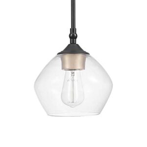 Globe Electric Harrow 1-Light Pendant, Gold Accent Socket, Shade 60312, 59.6", Matte Black with Clear Glass