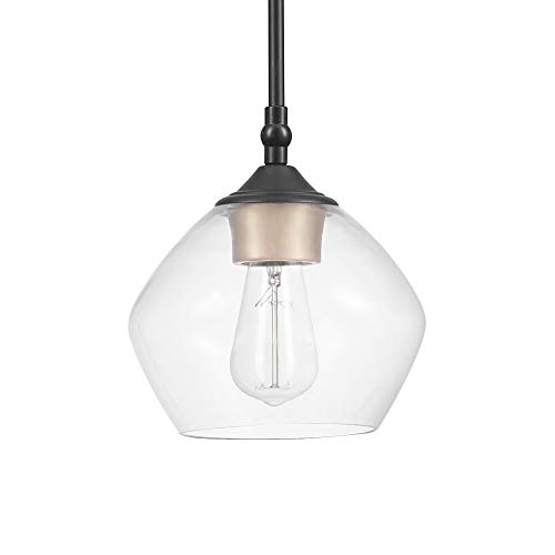 Globe Electric Harrow 1-Light Pendant, Gold Accent Socket, Shade 60312, 59.6", Matte Black with Clear Glass