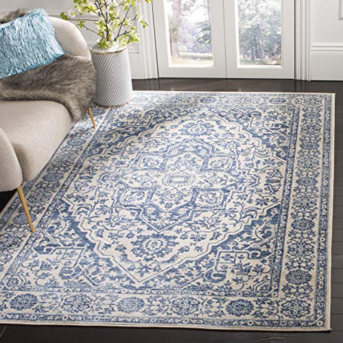 SAFAVIEH Brentwood Collection Area Rug - 6' x 9', Navy & Light Grey, Medallion Distressed Design, Non-Shedding & Easy Care, Ideal for High Traffic Areas in Living Room, Bedroom (BNT832M)