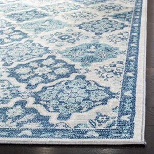 SAFAVIEH Brentwood Collection 4' x 6' Navy / Grey BNT815M Floral Distressed Non-Shedding Living Room Bedroom Accent Rug