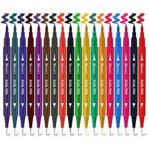 dual coloring pens, 18 color dual brush pen art marker, double-end colored markers fine tip pen for journaling coloring books hand lettering drawing and more