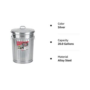 Behrens High Grade Steel 1211 20 Gal Silver Galvanized Steel Trash Can with Lid(Trash Can)