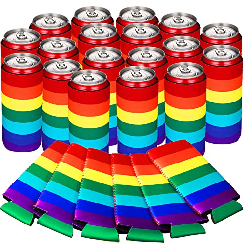 24 Pack Rainbow Pride Can Coolers Sleeves, Insulated Blank Beer Can Sleeve, Neoprene Drink Coolies Can Sleeve Covers for Weddings, Parties, Events (3.5 x 6.3 Inches)