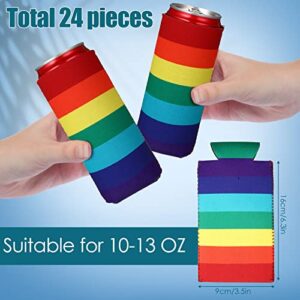 24 Pack Rainbow Pride Can Coolers Sleeves, Insulated Blank Beer Can Sleeve, Neoprene Drink Coolies Can Sleeve Covers for Weddings, Parties, Events (3.5 x 6.3 Inches)