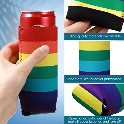 24 Pack Rainbow Pride Can Coolers Sleeves, Insulated Blank Beer Can Sleeve, Neoprene Drink Coolies Can Sleeve Covers for Weddings, Parties, Events (3.5 x 6.3 Inches)