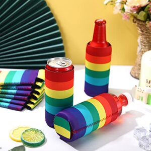 24 Pack Rainbow Pride Can Coolers Sleeves, Insulated Blank Beer Can Sleeve, Neoprene Drink Coolies Can Sleeve Covers for Weddings, Parties, Events (3.5 x 6.3 Inches)