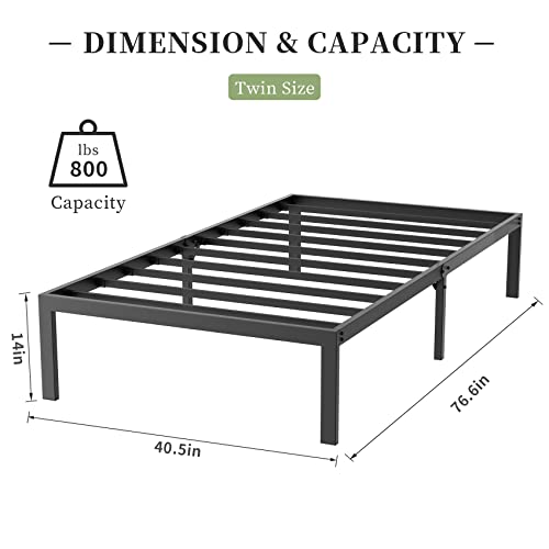 Musen Twin Bed Frame, 14 Inch Platform with Storage, Heavy Duty Steel Metal Bed Frame No Box Spring Needed, Noise Free, Anti-Slip, Easy Assembly (Max Load: 800lb)