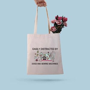 BDPWSS Sewing Tote Bag Quilting Gifts For Sewer Quilter Canvas Bag Dog Lover Dog Mom Shopping Bag (distracted dog sewing TG)