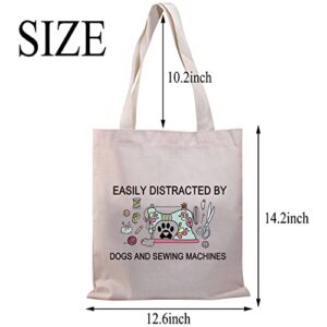 BDPWSS Sewing Tote Bag Quilting Gifts For Sewer Quilter Canvas Bag Dog Lover Dog Mom Shopping Bag (distracted dog sewing TG)