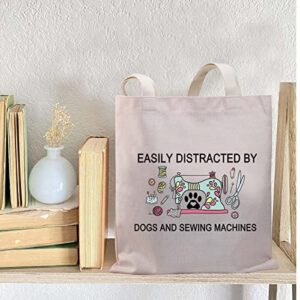 BDPWSS Sewing Tote Bag Quilting Gifts For Sewer Quilter Canvas Bag Dog Lover Dog Mom Shopping Bag (distracted dog sewing TG)