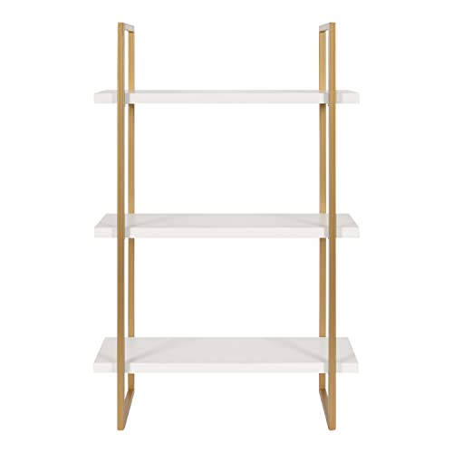 Kate and Laurel Leigh Modern 3 Tier Wall Shelf, 20 x 30, White and Gold, Decorative Contemporary Glam Multi-Tiered Shelf Wall Organizer for Storage and Display