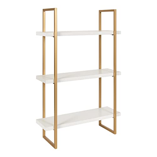 Kate and Laurel Leigh Modern 3 Tier Wall Shelf, 20 x 30, White and Gold, Decorative Contemporary Glam Multi-Tiered Shelf Wall Organizer for Storage and Display