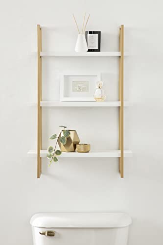 Kate and Laurel Leigh Modern 3 Tier Wall Shelf, 20 x 30, White and Gold, Decorative Contemporary Glam Multi-Tiered Shelf Wall Organizer for Storage and Display