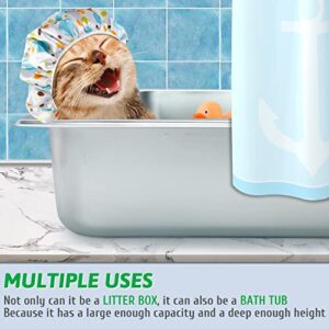 Fhiny Stainless Steel Litter Box for Cat, Large Size With High Sides and Non Slip Rubber Feet Cat Toilet Non Stick Smooth Surface Litter Pan Never Absorbs Odors Stains or Rusts Durable Kitten Supplies