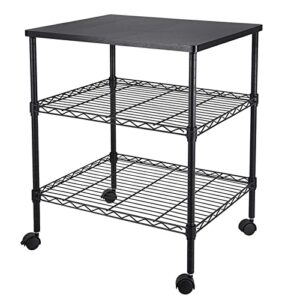 wire storage shelves 3-shelf adjustable shelving units with wheels steel metal storage rack for kitchen pantry closet laundry durable organizer garage tool storage shelf, black, black-e