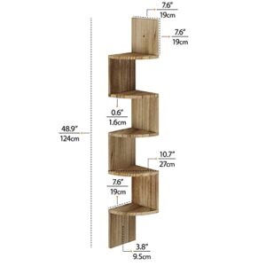 Wallniture Angolo Corner Shelf Wall Mount, 5 Tier Book Shelf for Wall Decor, DVD Storage, Plant Shelf Living Room, Bedroom, Office Burnt Finish Wood