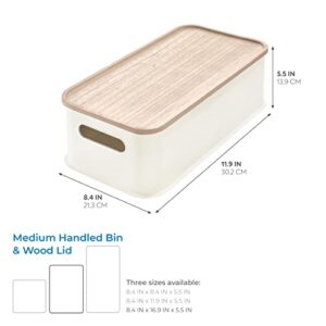 iDesign Recycled Plastic Medium Storage Handles and Paulownia Wood Lid, Large Bin