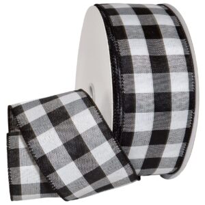 value ribbon cambridge 1.5" x 10 yd wired buffalo gingham ribbon for gift wrapping, black and white plaid ribbons for crafts, party decorations and birthday gifts for women