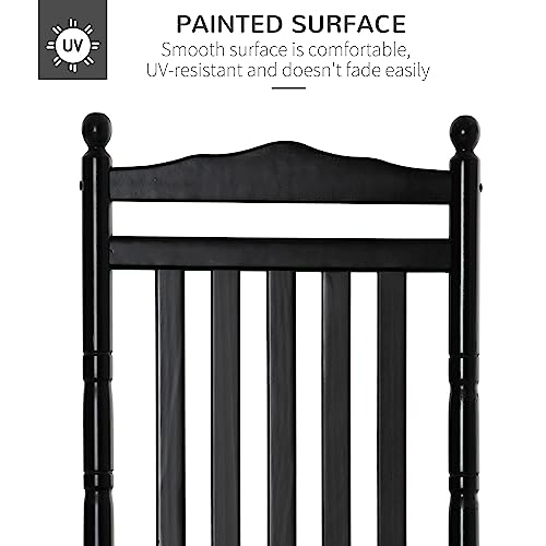 Outsunny Traditional Wooden High-Back Rocking Chair for Porch, Indoor/Outdoor, Black