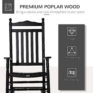 Outsunny Traditional Wooden High-Back Rocking Chair for Porch, Indoor/Outdoor, Black