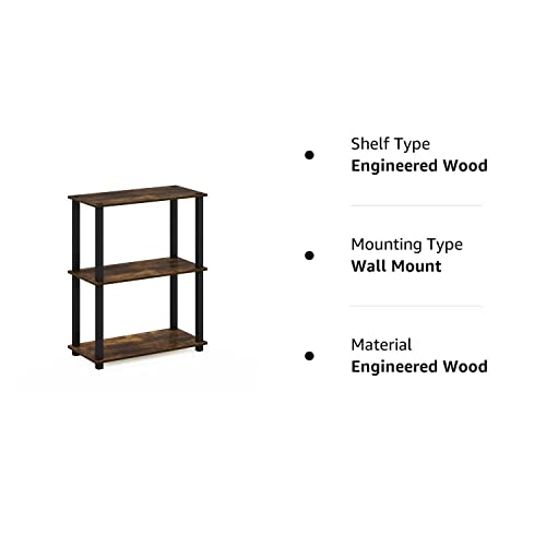 Furinno Turn-S-Tube 3-Tier Compact Multipurpose Shelf Display Rack with Square Tube, Amber Pine/Black