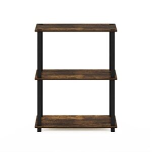 Furinno Turn-S-Tube 3-Tier Compact Multipurpose Shelf Display Rack with Square Tube, Amber Pine/Black