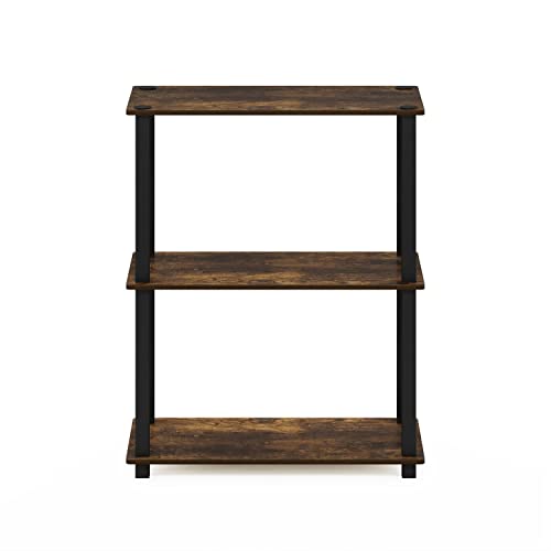 Furinno Turn-S-Tube 3-Tier Compact Multipurpose Shelf Display Rack with Square Tube, Amber Pine/Black