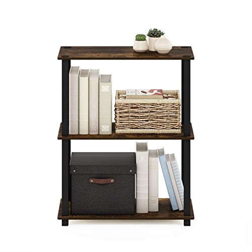 Furinno Turn-S-Tube 3-Tier Compact Multipurpose Shelf Display Rack with Square Tube, Amber Pine/Black