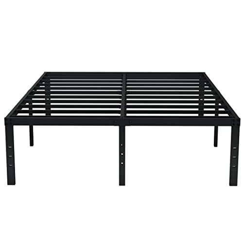 EMODA 18 Inch Tall Full Size Bed Frame with Large Storage Space, Easy Assembly Heavy Duty Metal Platform No Box Spring Needed, Noise Free, Black