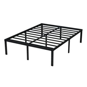 EMODA 18 Inch Tall Full Size Bed Frame with Large Storage Space, Easy Assembly Heavy Duty Metal Platform No Box Spring Needed, Noise Free, Black