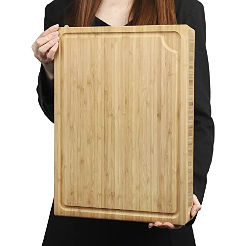 Thick Bamboo Cutting Board, Large Kitchen Chopping Board for Meat, 1.4" Thickened Heavy Duty Butcher Block Cutting Board with Juice Groove, for Cutting Meat, Bones and Vegetables, 100% Organic Bamboo