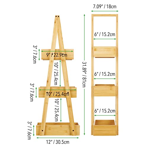 mDesign Leaning A-Frame 3-Tiered Triangle Shelf for Bathroom, Free-Standing Wood Bamboo Ladder Storage Rack Room Decor Shelves, Decorative Organizer Bins for Towels, Hand Soap, Toiletries, Natural