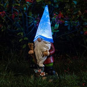 hongyida garden gnomes outdoor decor with blue hat glowing 14' gnome garden sculptures & statues garden accessories for porch patio lawn backyard home