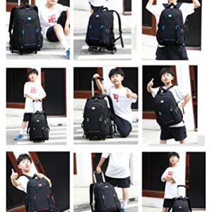 Rolling Backpack for Boys 18in Black Trolley Bags Wheeled Bag Kids' Carry-Ons Travel Primary Middle School Bookbag