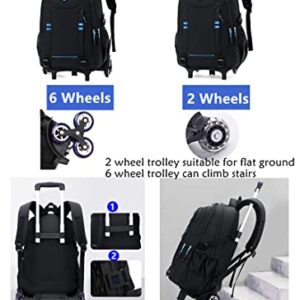 Rolling Backpack for Boys 18in Black Trolley Bags Wheeled Bag Kids' Carry-Ons Travel Primary Middle School Bookbag