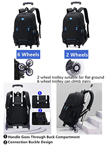 Rolling Backpack for Boys 18in Black Trolley Bags Wheeled Bag Kids' Carry-Ons Travel Primary Middle School Bookbag