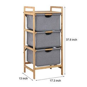 Bamboo Laundry Hamper Shelf with 3 Pull Out Drawers Baskets Freestanding Storage Shelf with Removable Sliding Bags & Shelf for Bathroom Bedroom Clothes Organize (Style1)